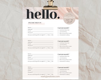 Real Estate Open House Sign up Sheet | Registration Book | PDF Download ...