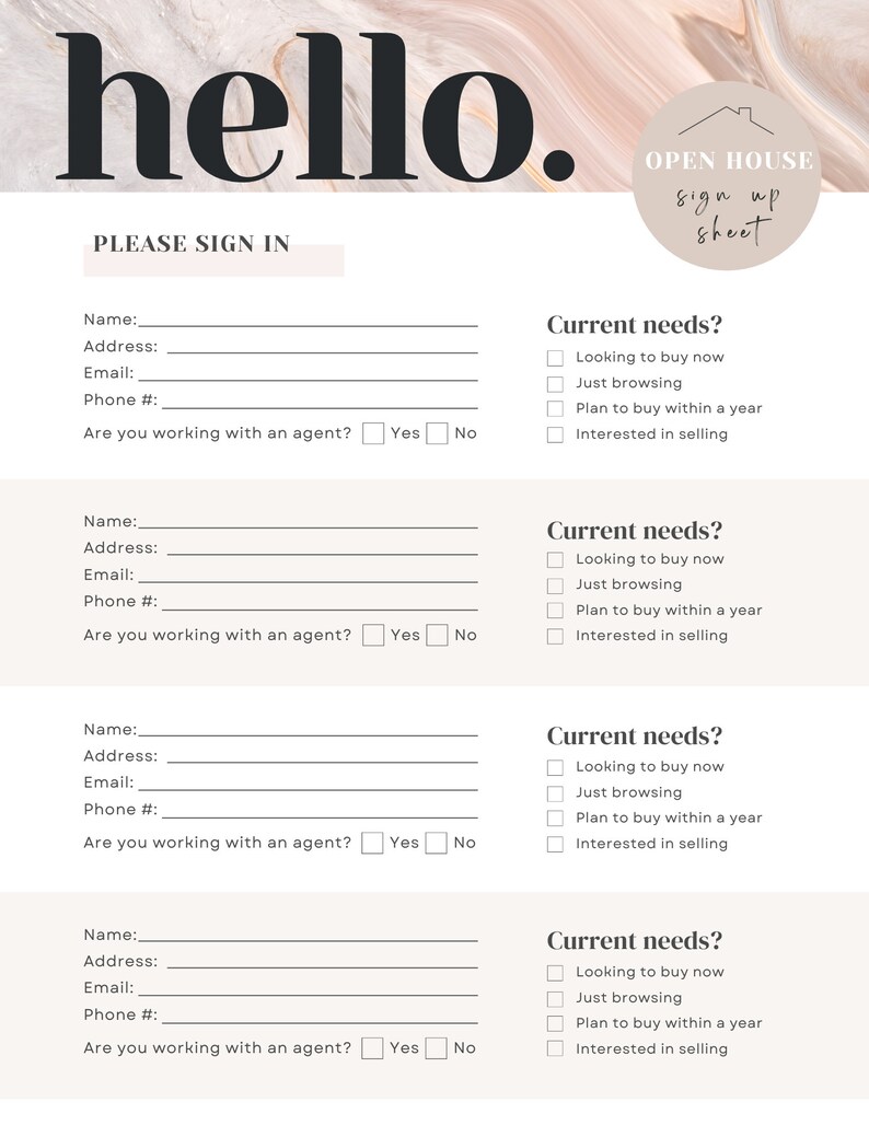 Open House Sign up Sheet - Etsy