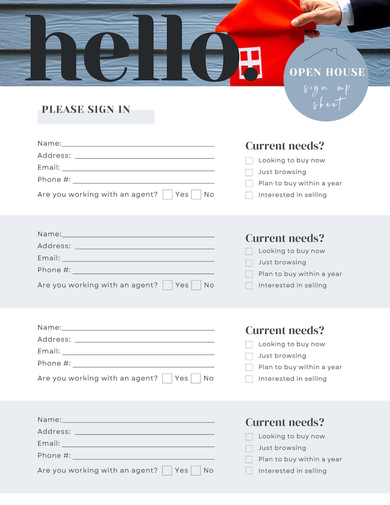Open House Sign up Sheet - Etsy