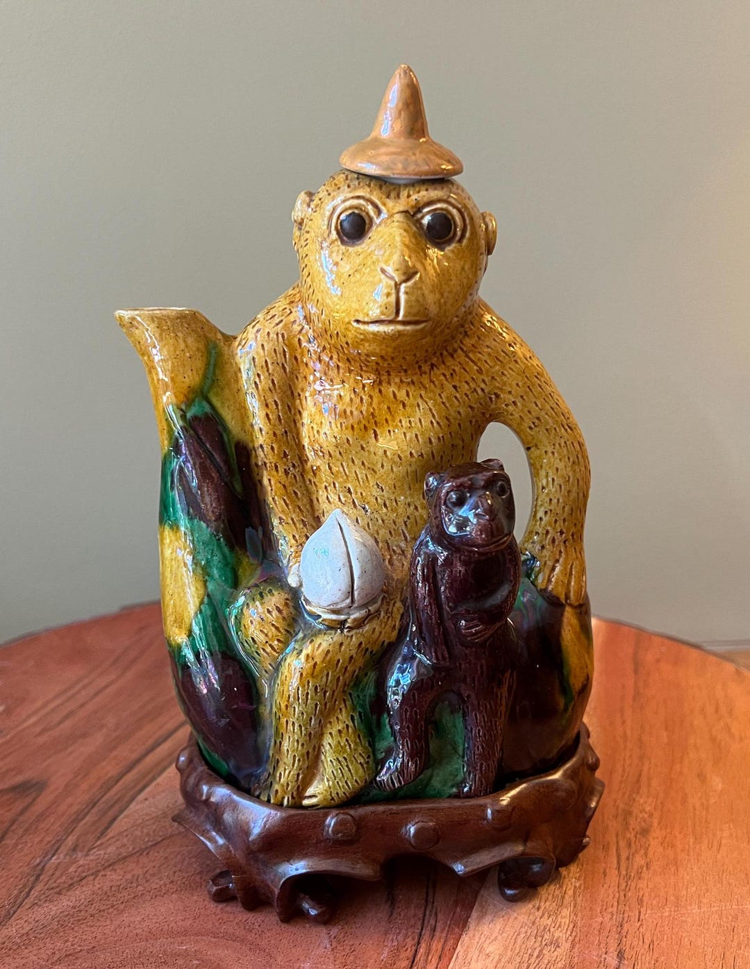 Antique Chinese Monkey Teapot - Yellow and Green Sancai Glazed ...