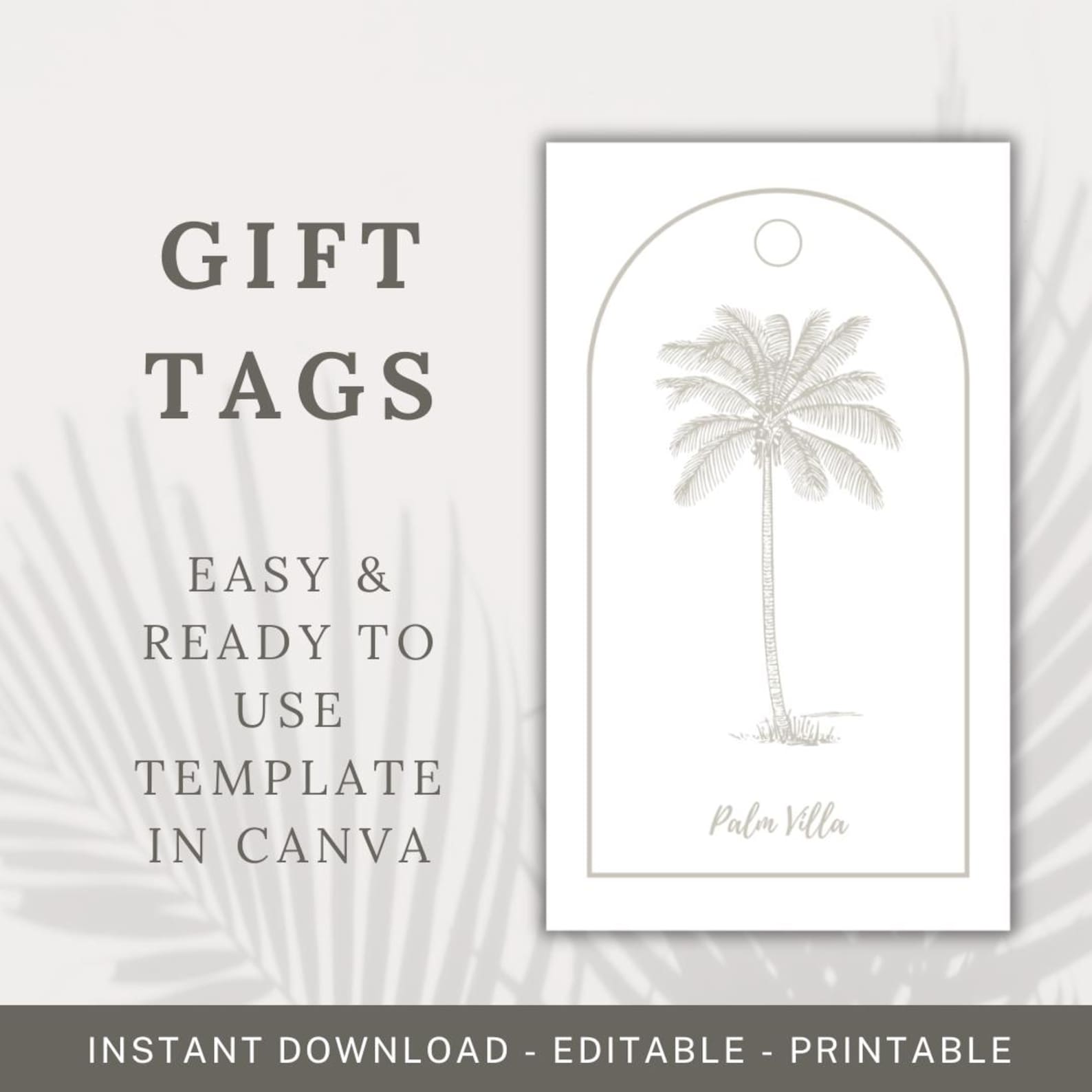 Palm Tree Gift Tag, Thank You Tag, Wedding Favour Tag Template ...