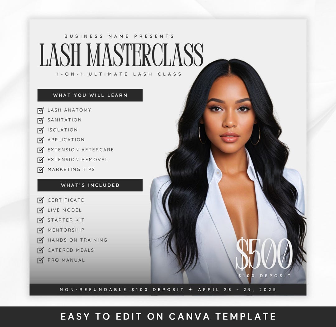 Lash Class Flyer, Lash Extension Flyer, Lash Training Course, Book Now ...
