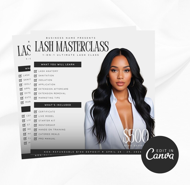 Lash Class Flyer, Lash Extension Flyer, Lash Training Course, Book Now ...