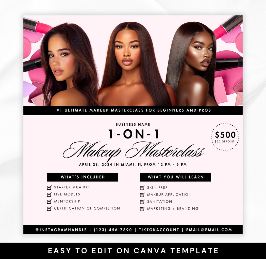 Makeup Class Flyer Template, Makeup Masterclass, Makeup Course Flyer ...