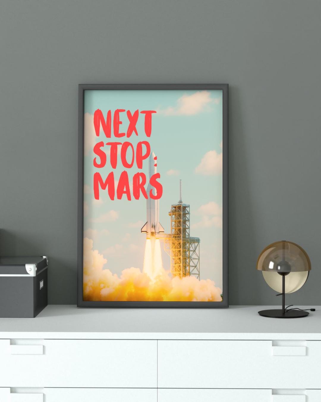 Futuristic Retro Wall Art “next Stop: Mars” in 60 X 90 Cm - Etsy