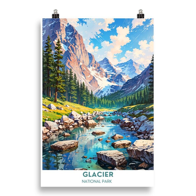 Glacier National Park Travel Poster | Beautiful Glacier Wall Art - Etsy ...
