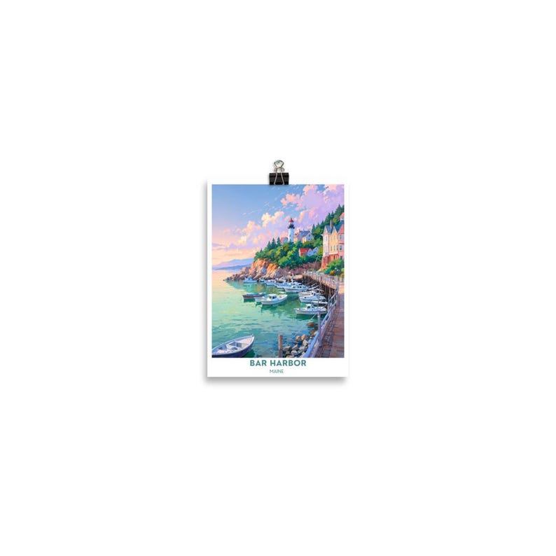 Bar Harbor Town Travel Poster | Maine Landscape Art Print - Etsy