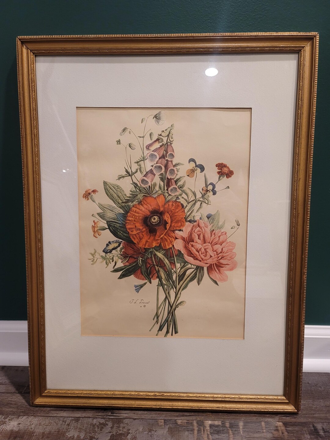Vintage Jean Louis Prevost Floral Art Print Framed 23x18 - Etsy