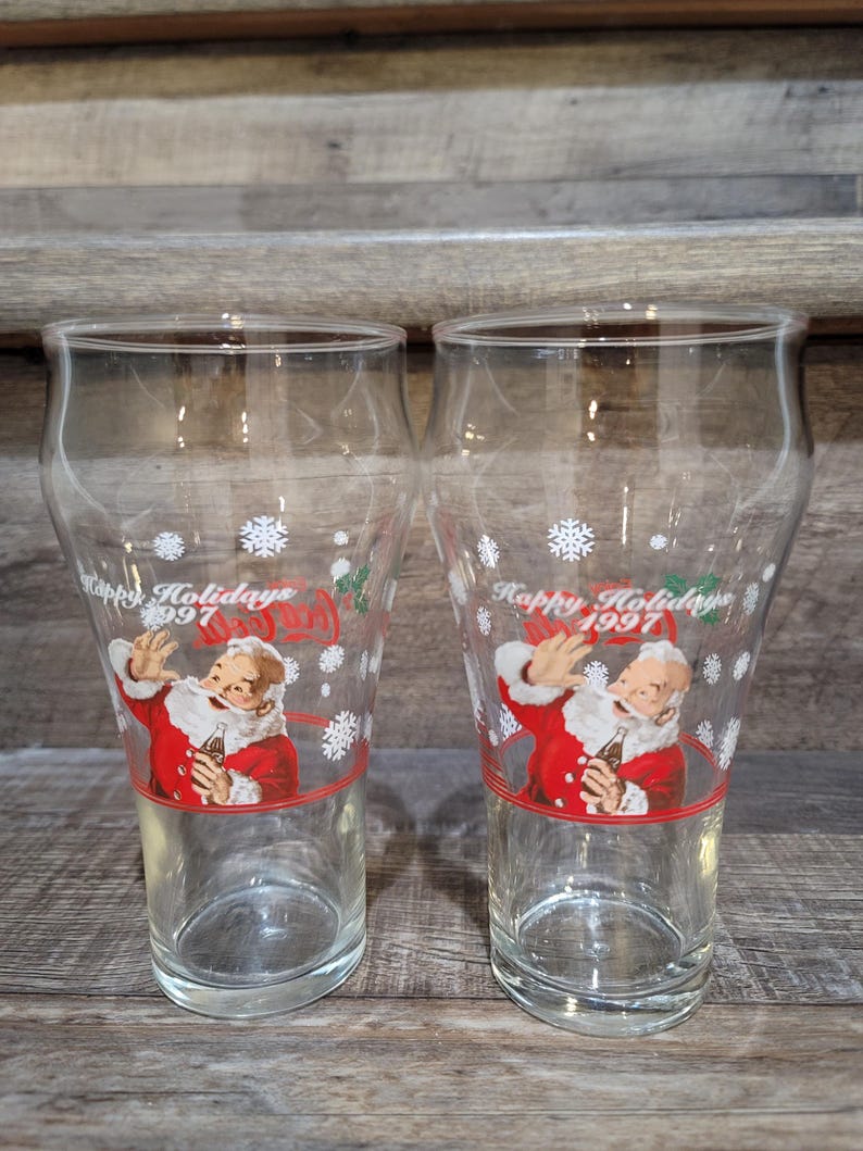Vintage 1997 Coca-cola Christmas Glasses - Etsy