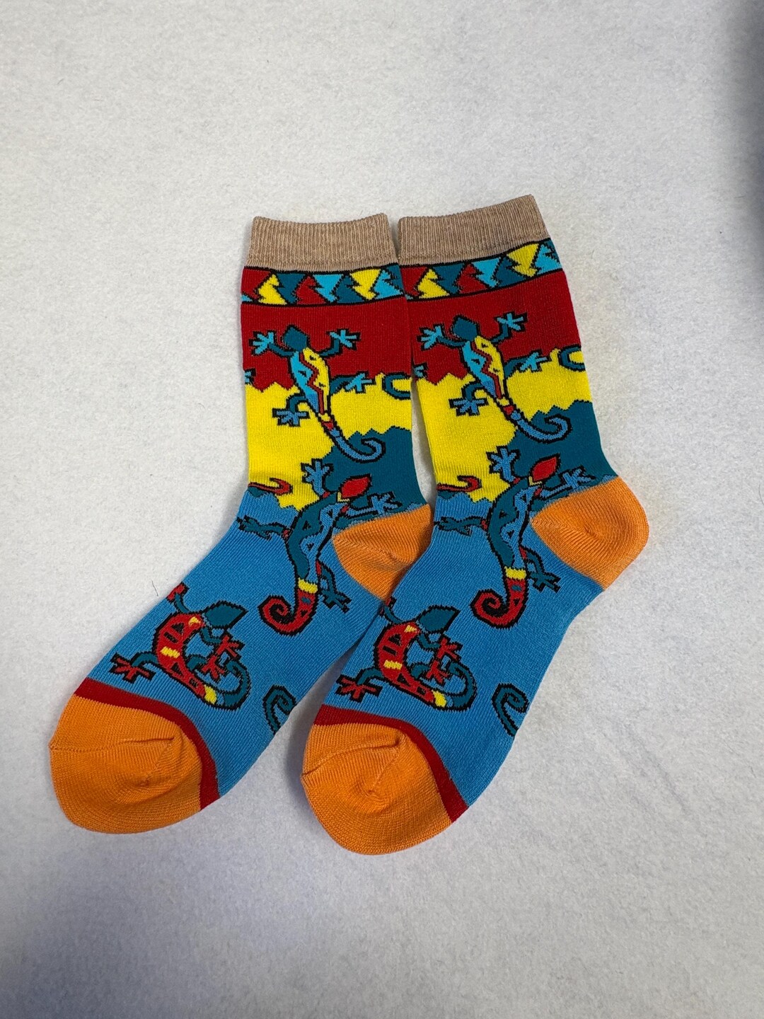 Socks, New Mexican (southwestern) Socks, Tan Top, Orange Heels and Toes ...