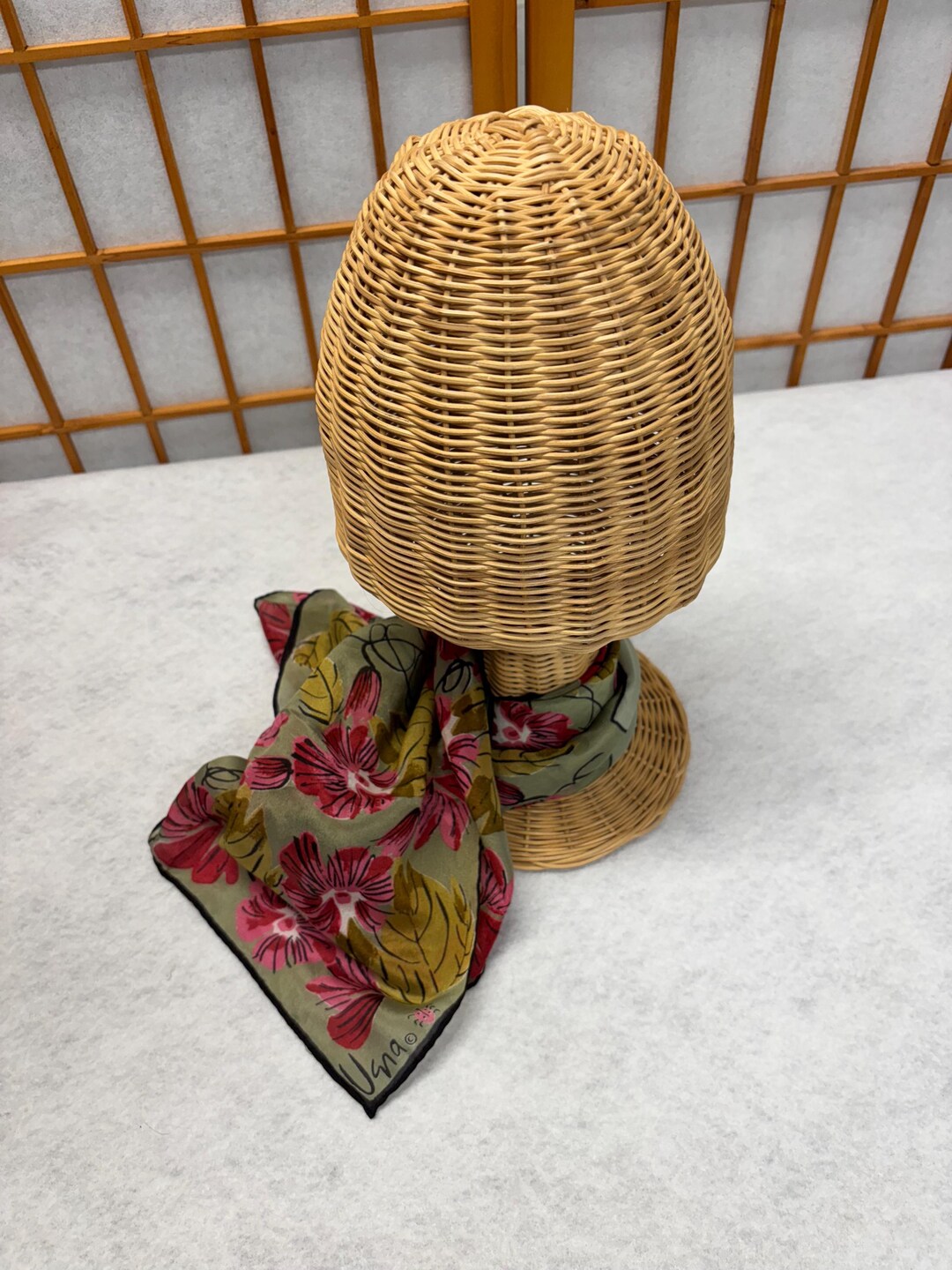 Scarf, Vera Vintage Scarf, Many Shades of Green, Pink Flowers, - Etsy