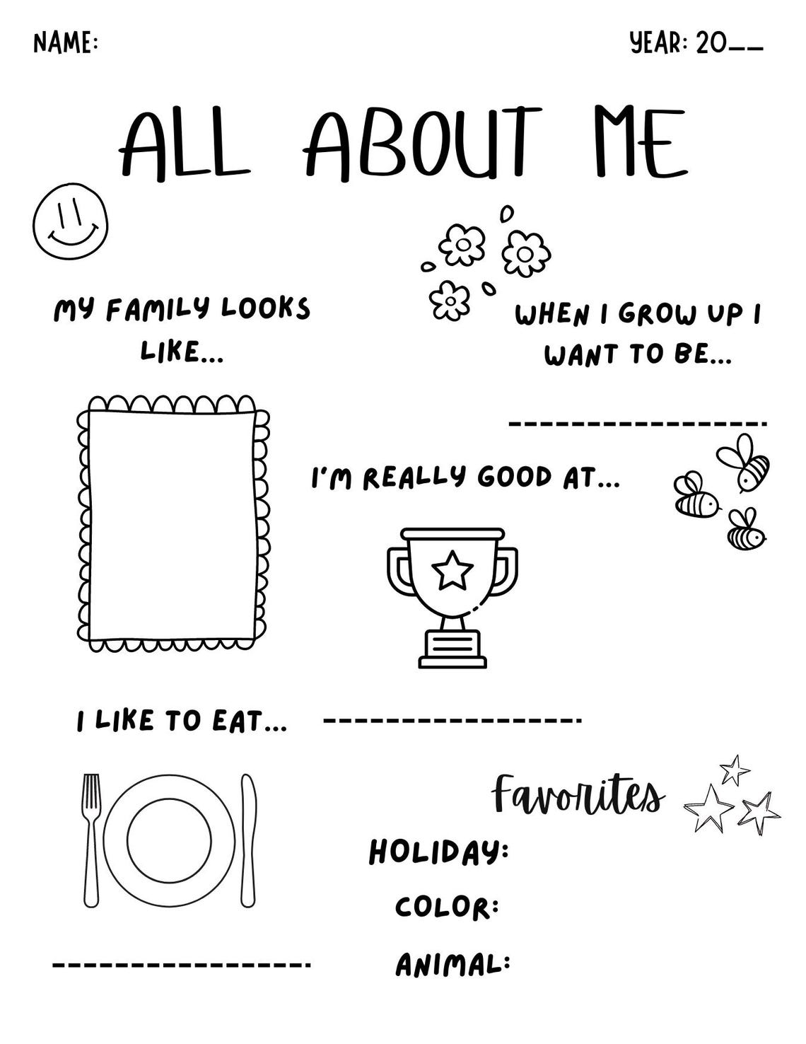 First Day of School Printable All About Me - Etsy