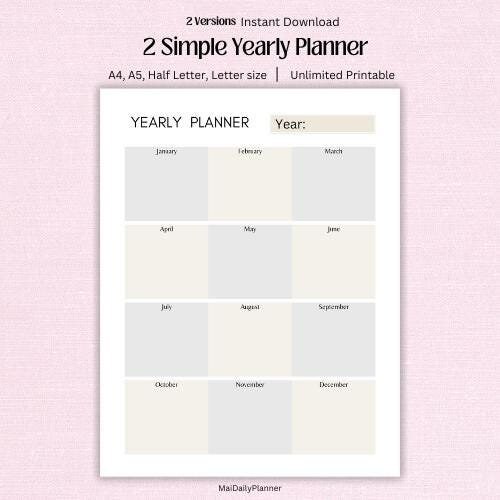 Editable Yearly Planner, Printable Yearly Overview on One Page, Year at ...