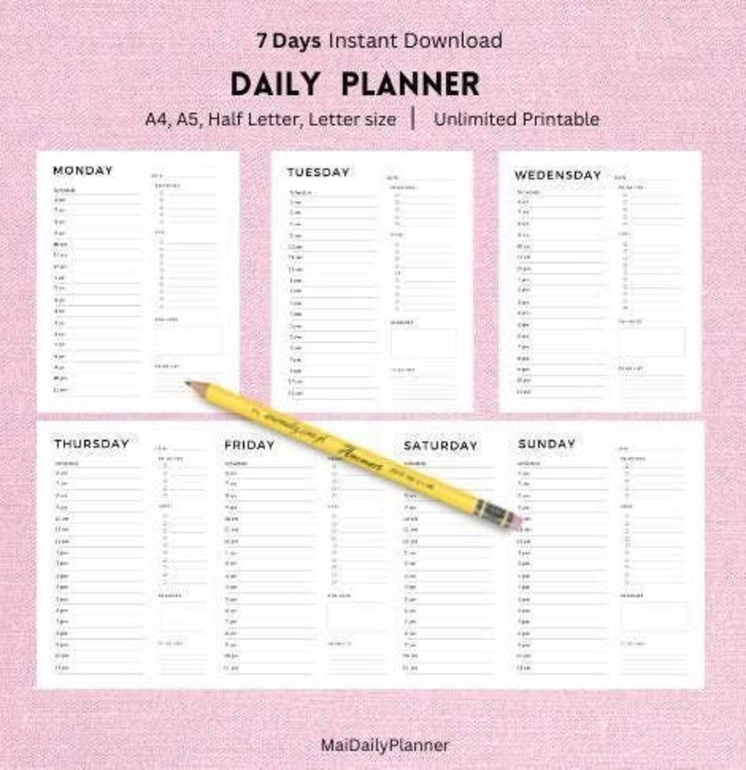 Daily Planner, Hourly Planner, Printable Daily Planner Fillable, Daily ...