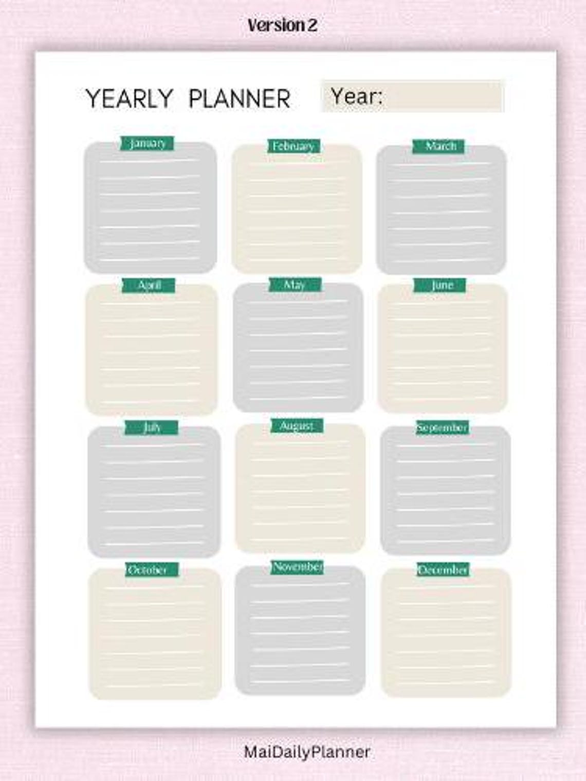 Editable Yearly Planner, Printable Yearly Overview on One Page, Year at ...