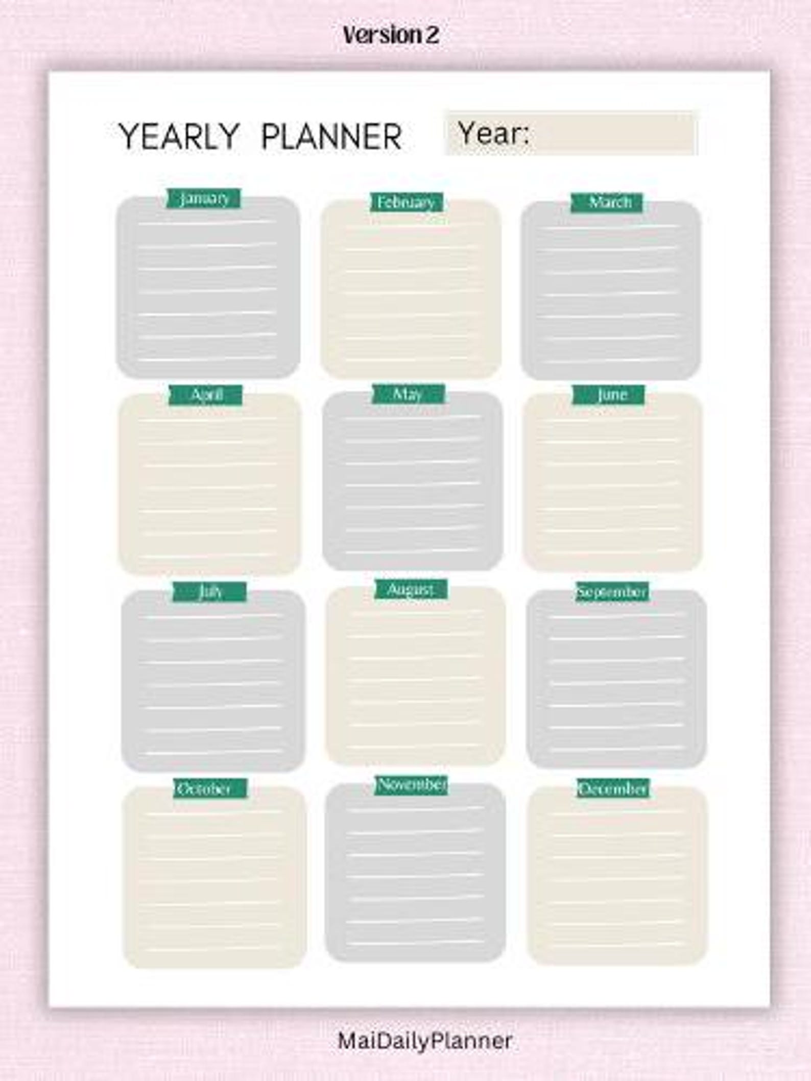 Editable Yearly Planner, Printable Yearly Overview on One Page, Year at ...