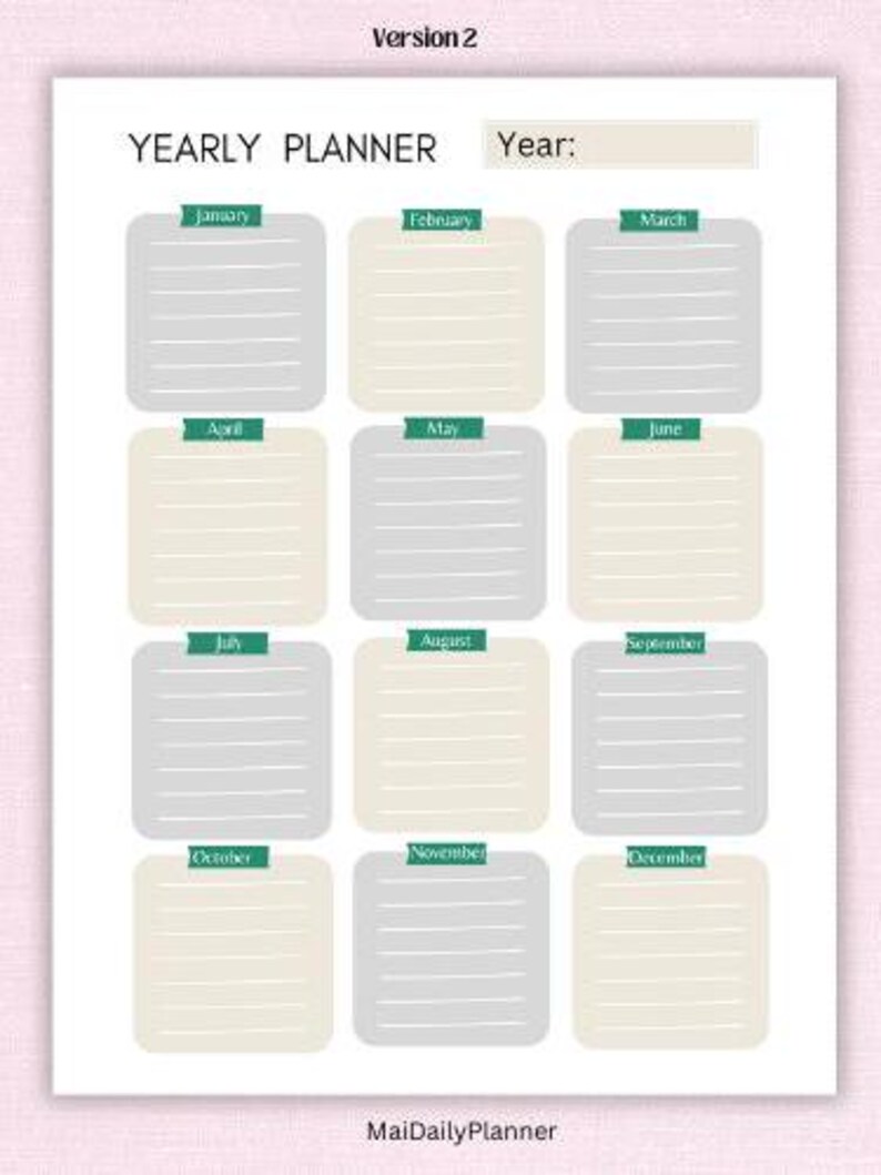 Editable Yearly Planner, Printable Yearly Overview on One Page, Year at ...
