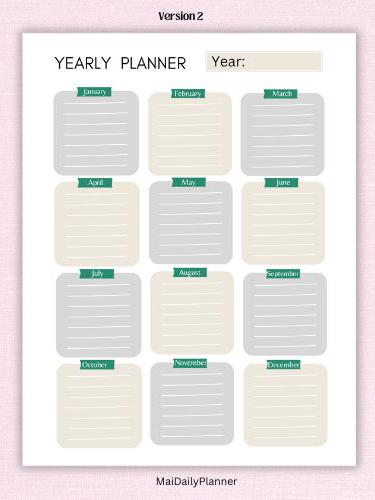 Editable Yearly Planner, Printable Yearly Overview on One Page, Year at ...