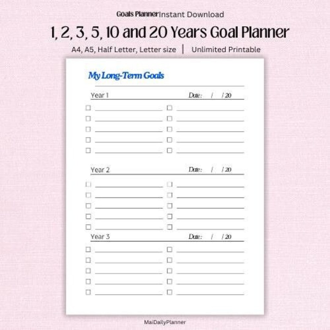 Goal Action Planner Printable Yearly Goal Setting Planner Yearly Goal ...