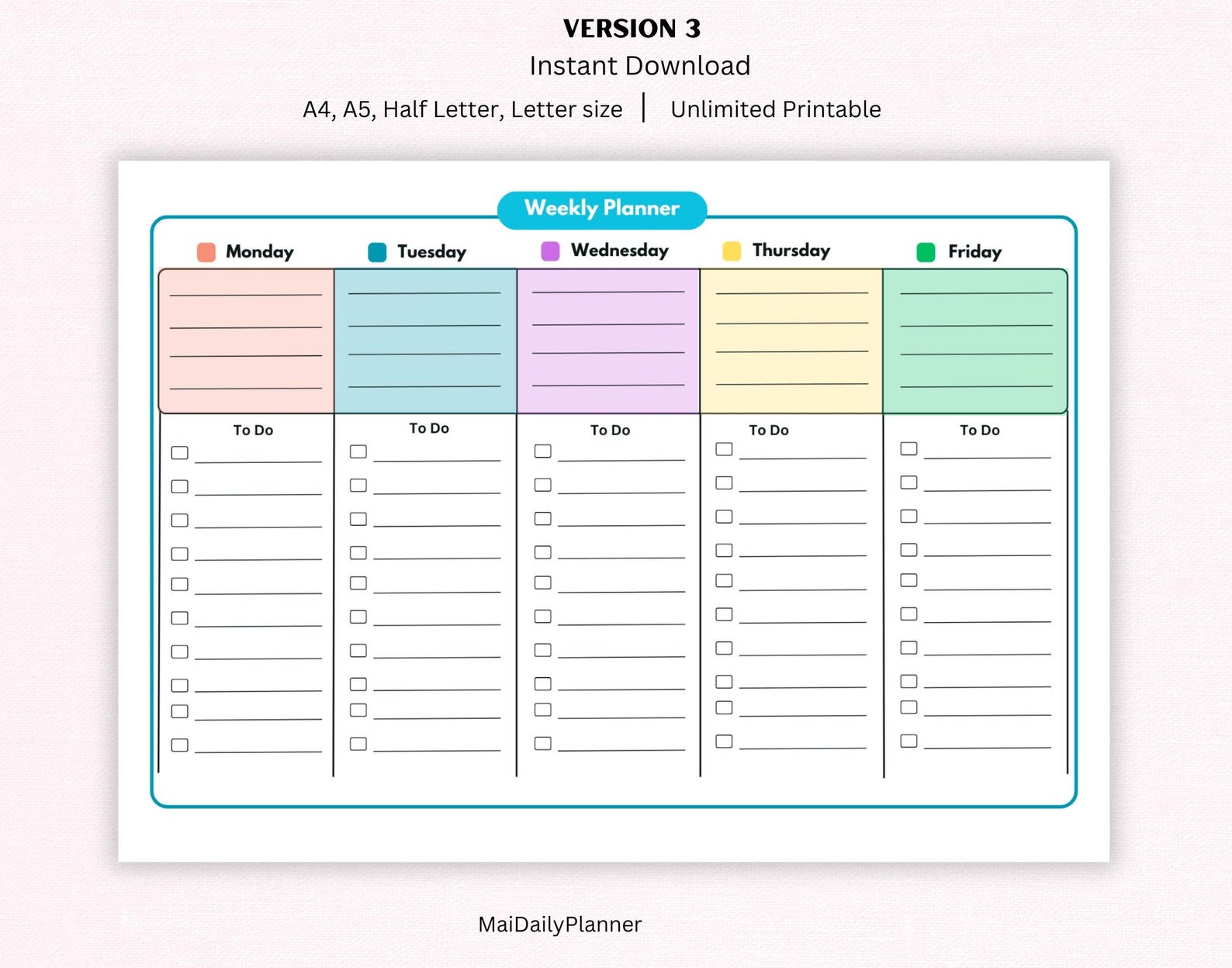 Daily Weekly to Do List Template Printable Colorful Checklist Task ...