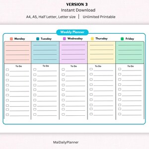 Daily Weekly to Do List Template Printable Colorful Checklist Task ...