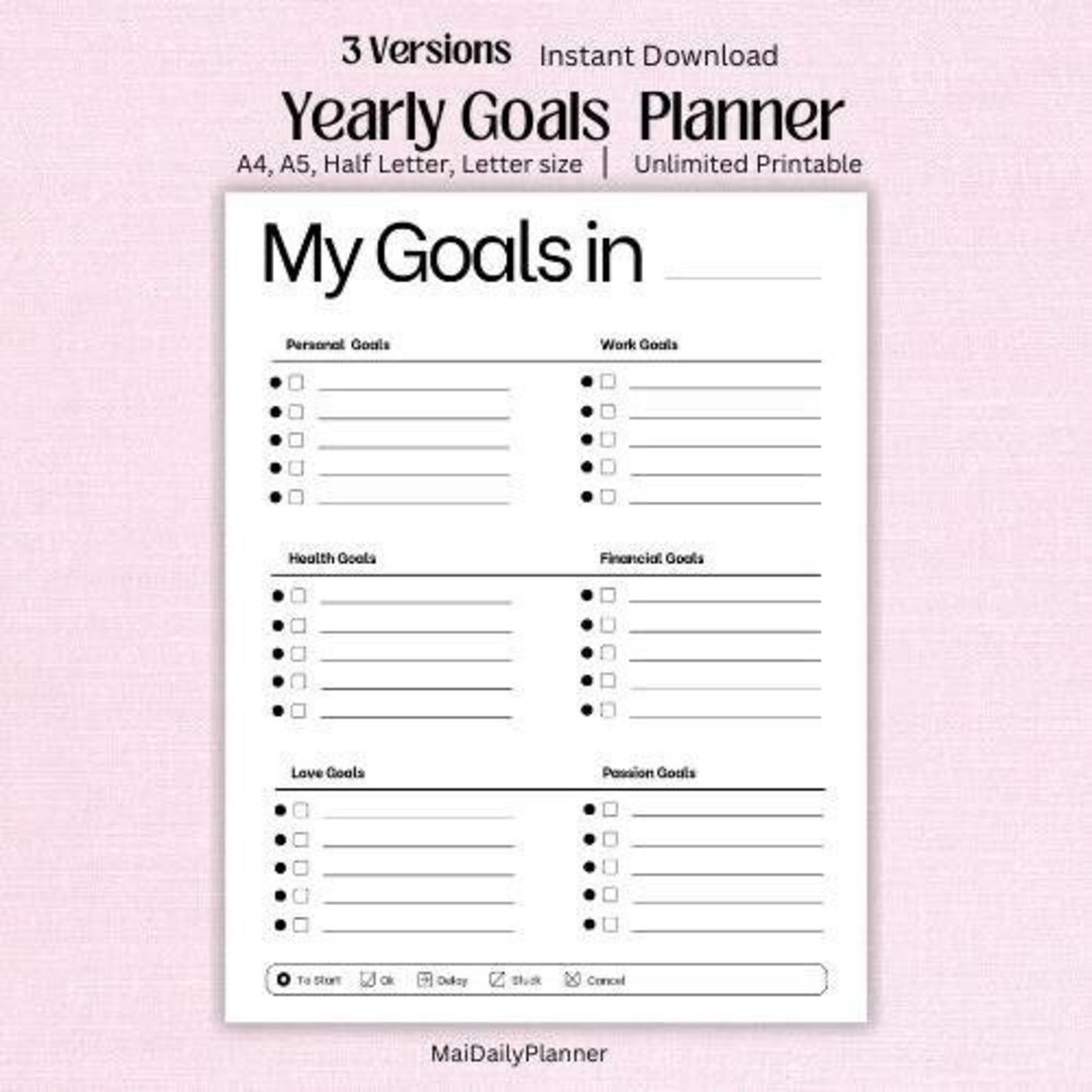 Goal Planner Printable & Fillable PDF - Yearly Goals, Yearly Goals P ...