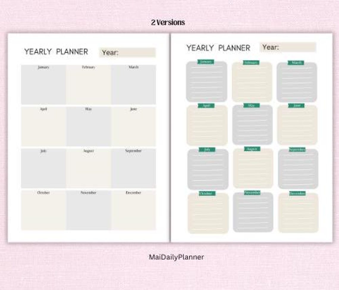 Editable Yearly Planner, Printable Yearly Overview on One Page, Year at ...