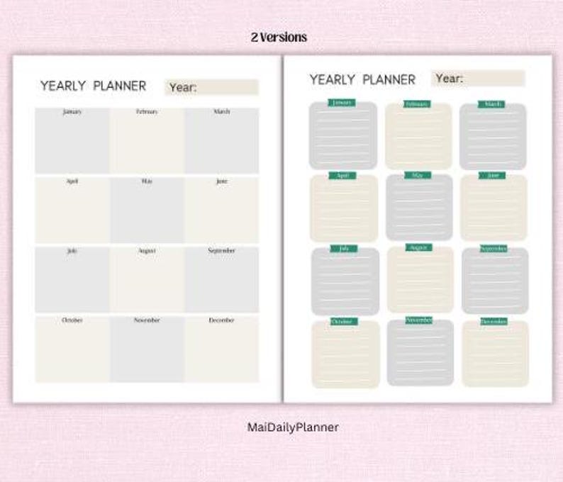 Editable Yearly Planner, Printable Yearly Overview on One Page, Year at ...
