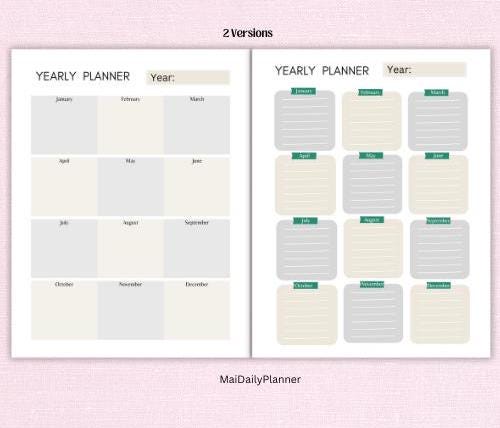 Editable Yearly Planner, Printable Yearly Overview on One Page, Year at ...
