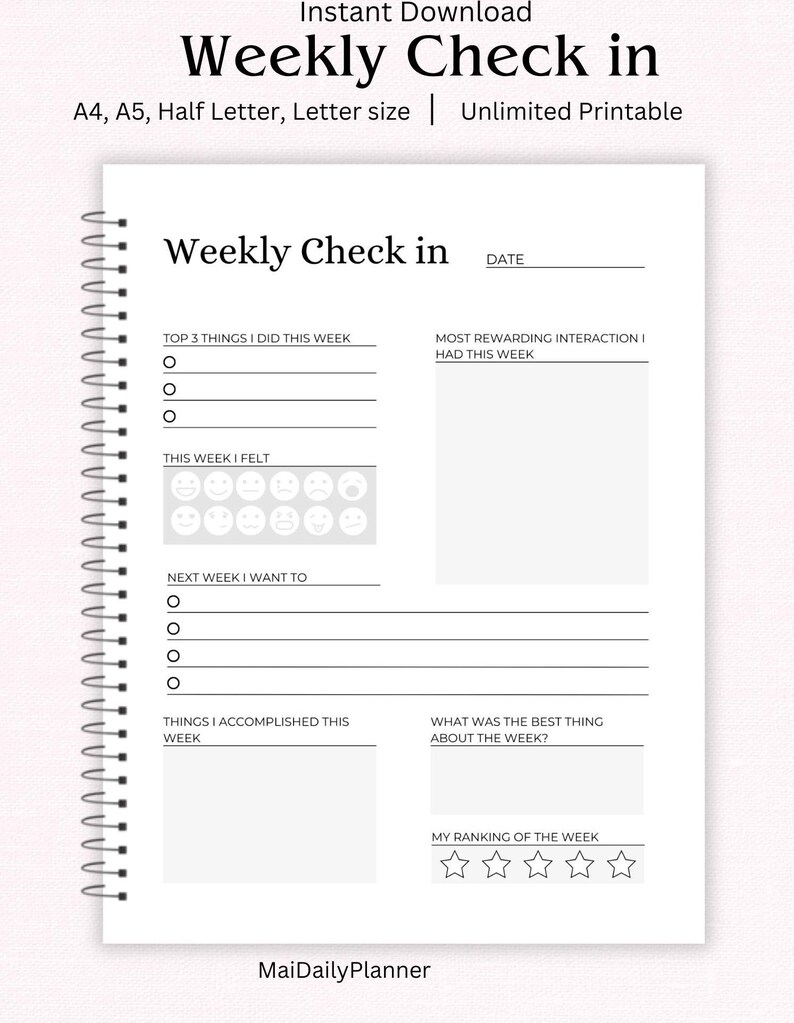 Daily Motivation, Daily Check In, A5 Daily Planner Inserts, A4, Letter ...