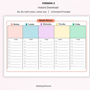 Daily Weekly to Do List Template Printable Colorful Checklist Task ...