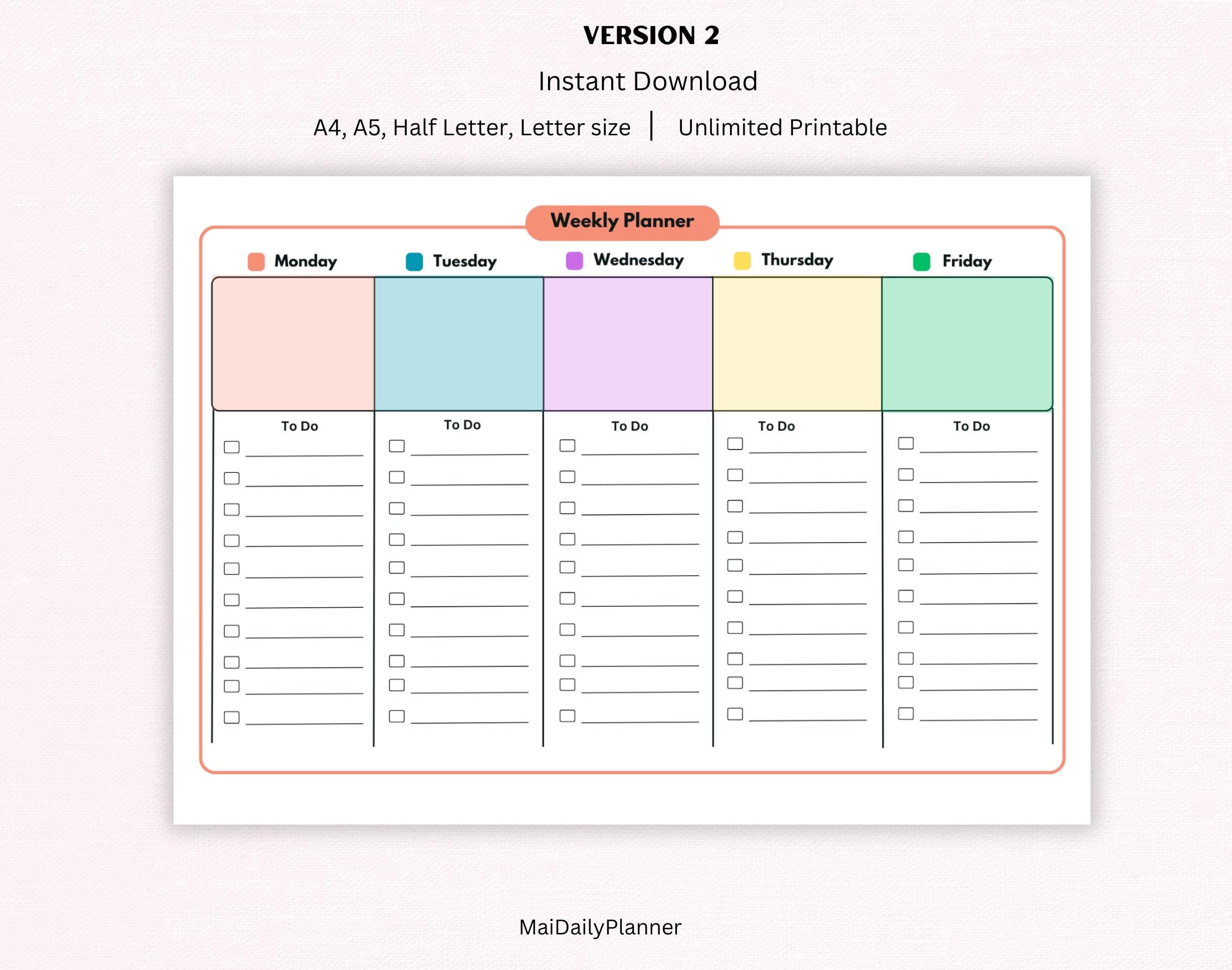 Daily Weekly to Do List Template Printable Colorful Checklist Task ...