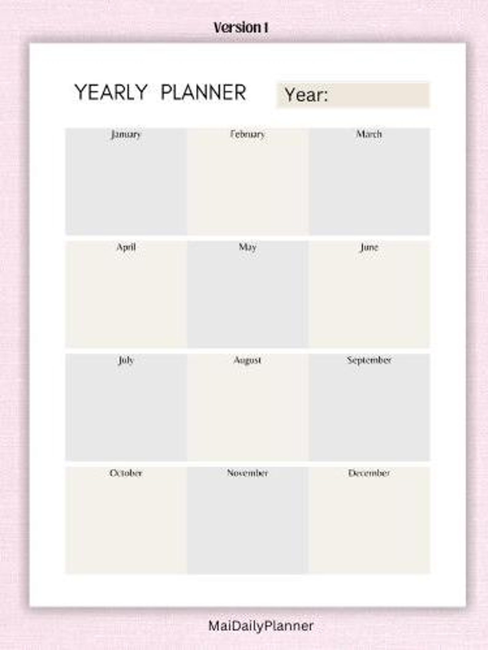 Editable Yearly Planner, Printable Yearly Overview on One Page, Year at ...