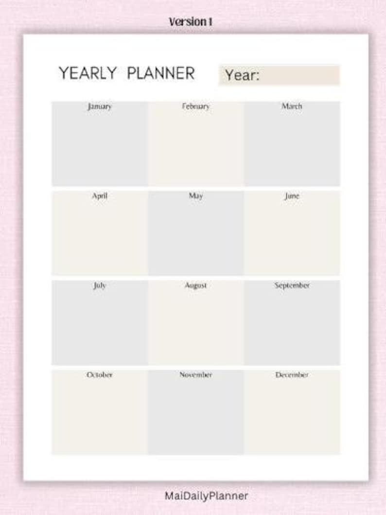 Editable Yearly Planner, Printable Yearly Overview on One Page, Year at ...