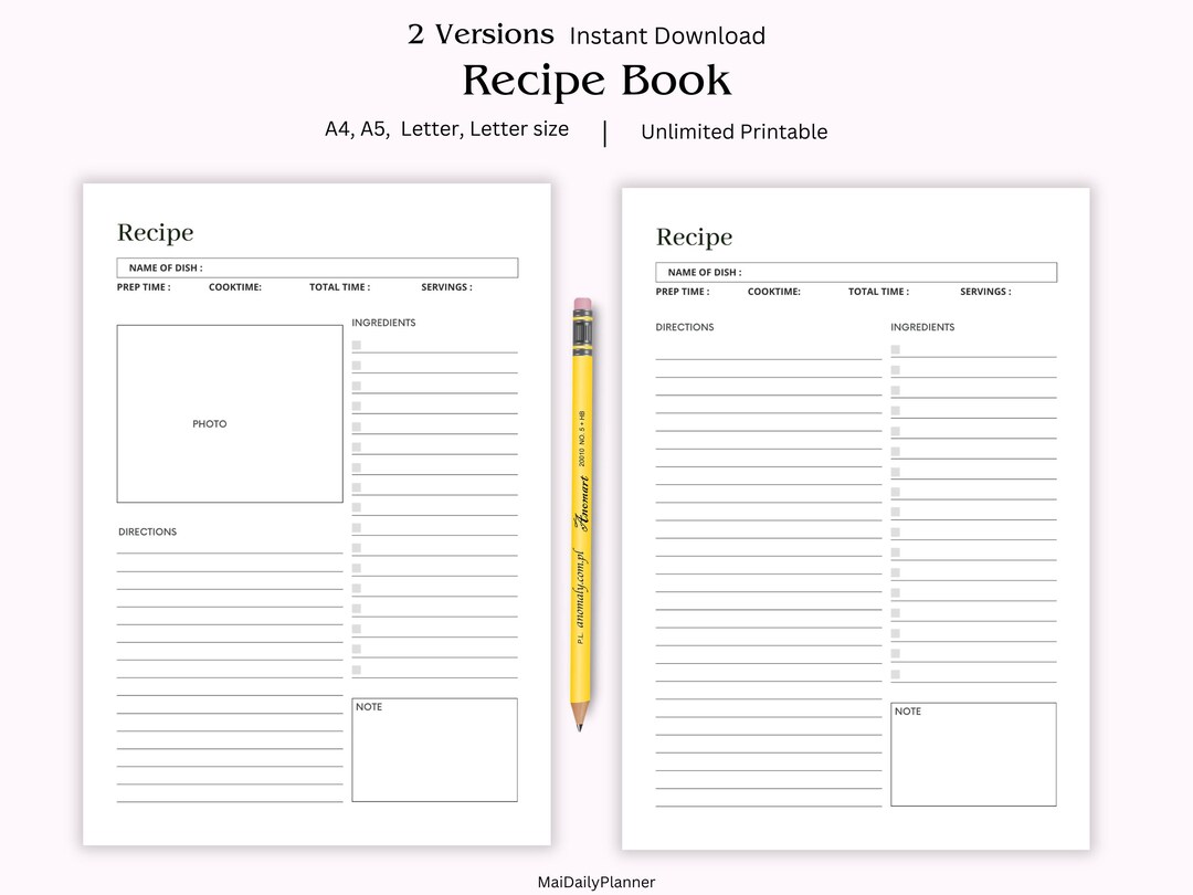 Recipe Blank Page, Recipe Book Template Printable, Cook Book Journal ...