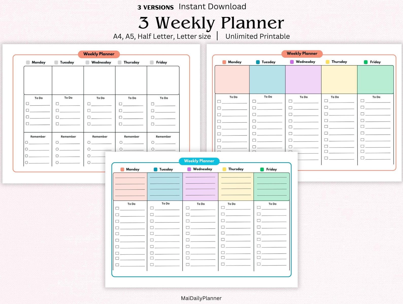 Daily Weekly to Do List Template Printable Colorful Checklist Task ...
