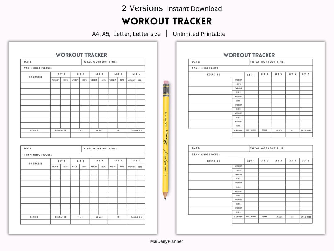 Workout Tracker Printable, Daily Exercise Log, Workout Planner, Fitness ...