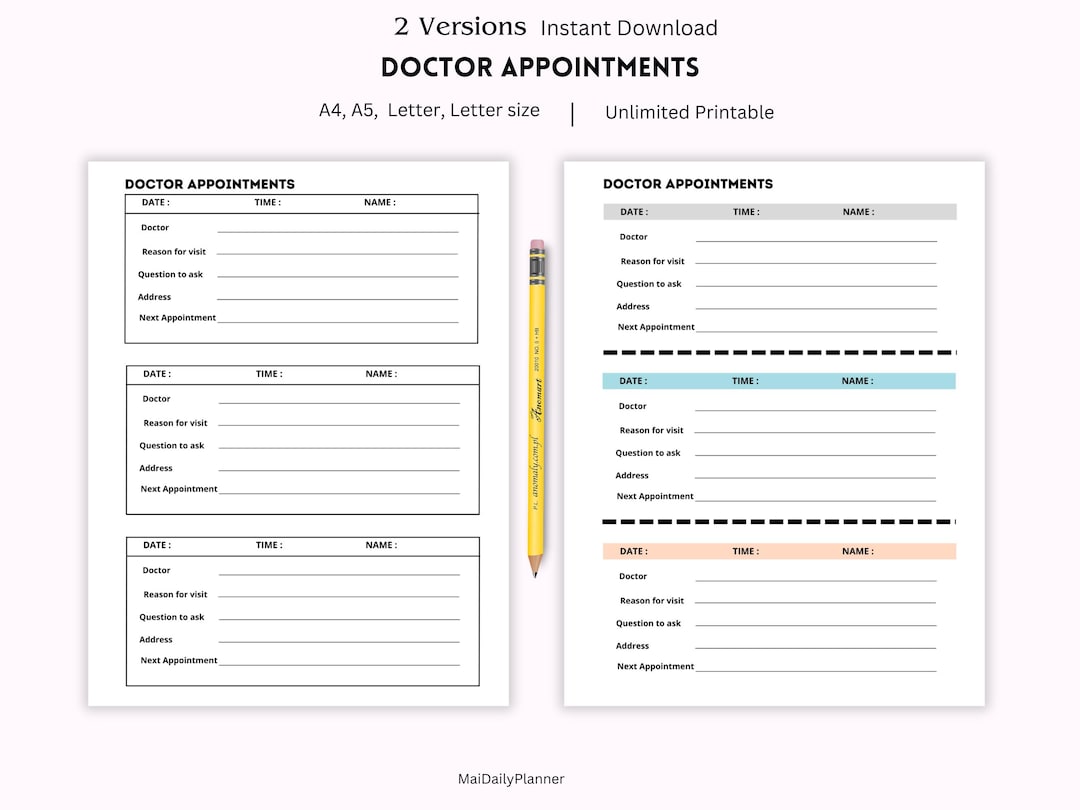 Doctor Appointment Tracker, Pdf Print Doctor Appointment, Coming Doctor ...