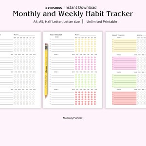 Weekly Habit, Monthly Habit Tracker Printable, Habit Tracker Template ...