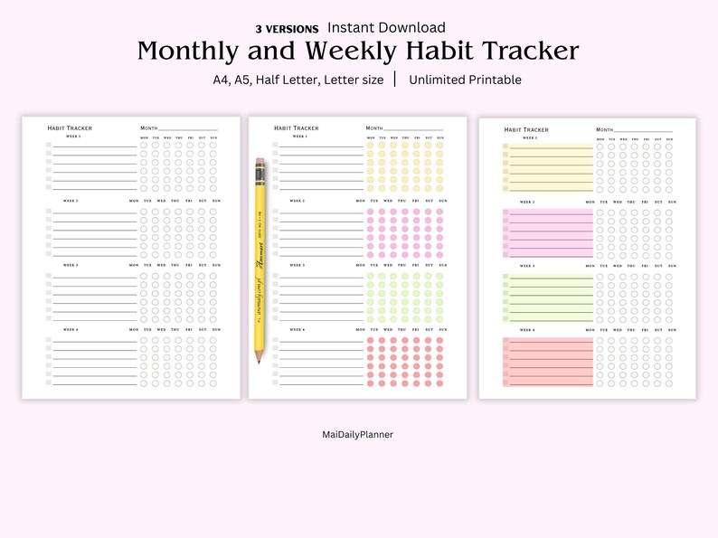Weekly Habit, Monthly Habit Tracker Printable, Habit Tracker Template ...