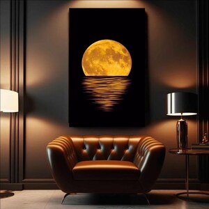 Golden Moon Wall Art Radiant Full Moon Reflection Canvas Painting ...