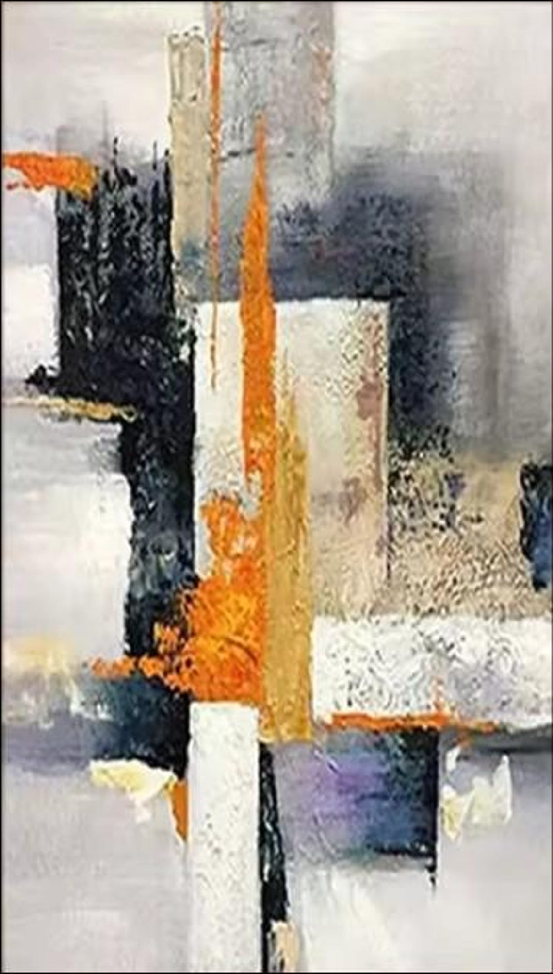 Black, White, Grey, Orange Abstract Painting on Canvas. Original ...