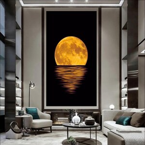 Golden Moon Wall Art Radiant Full Moon Reflection Canvas Painting ...