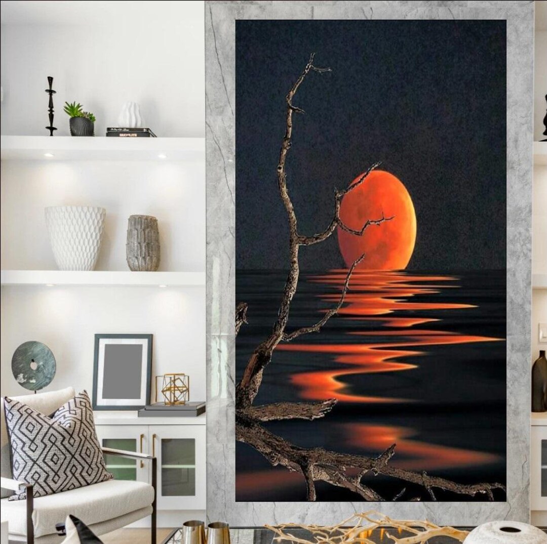 Red Sunset Handmade Painting on Canvas. Original Red Sunset in Black ...