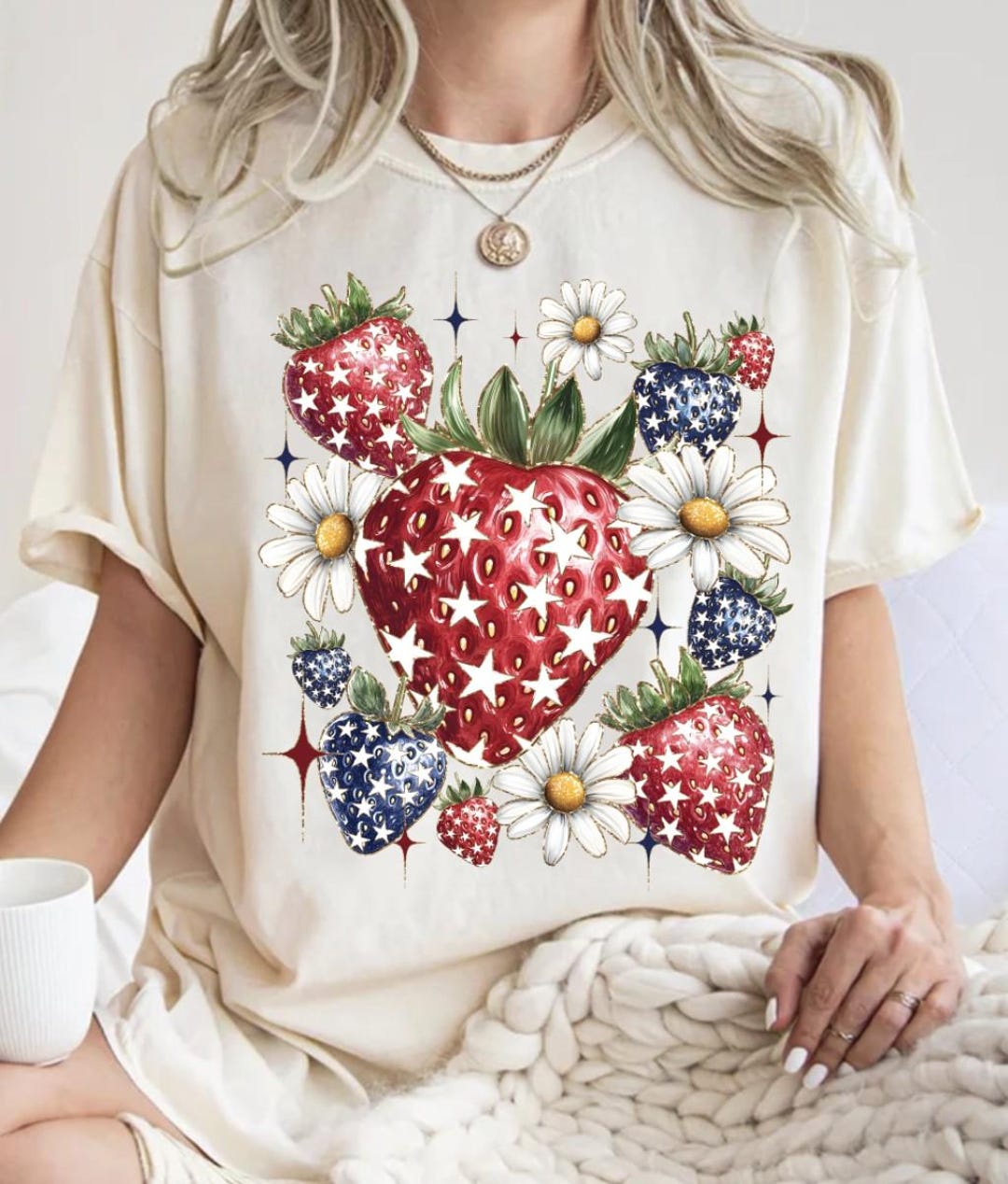 Boho 4th of July Strawberry PNG, Patriotic Bow Sublimation Design ...