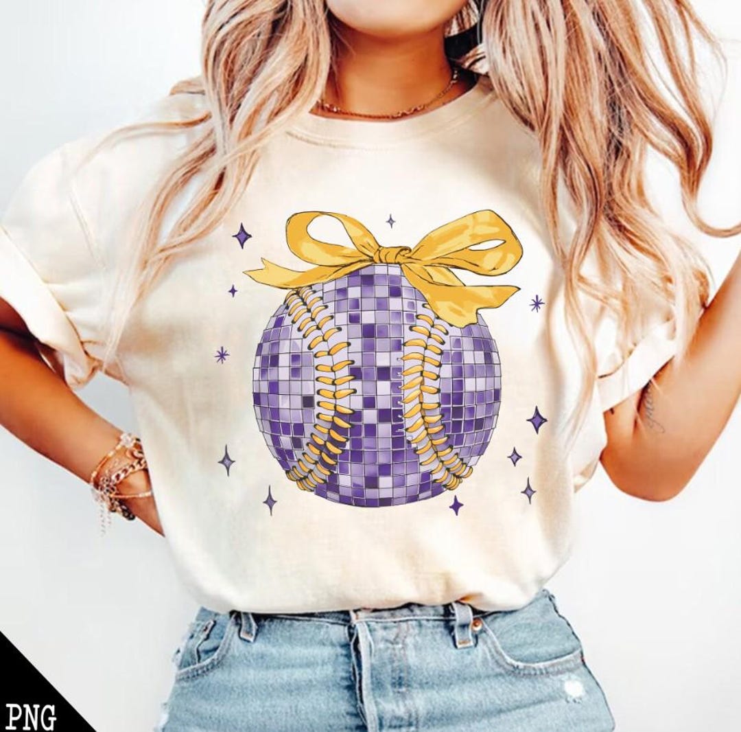 Coquette Softball PNG, Purple and Yellow Glitter Softball, Disco ...