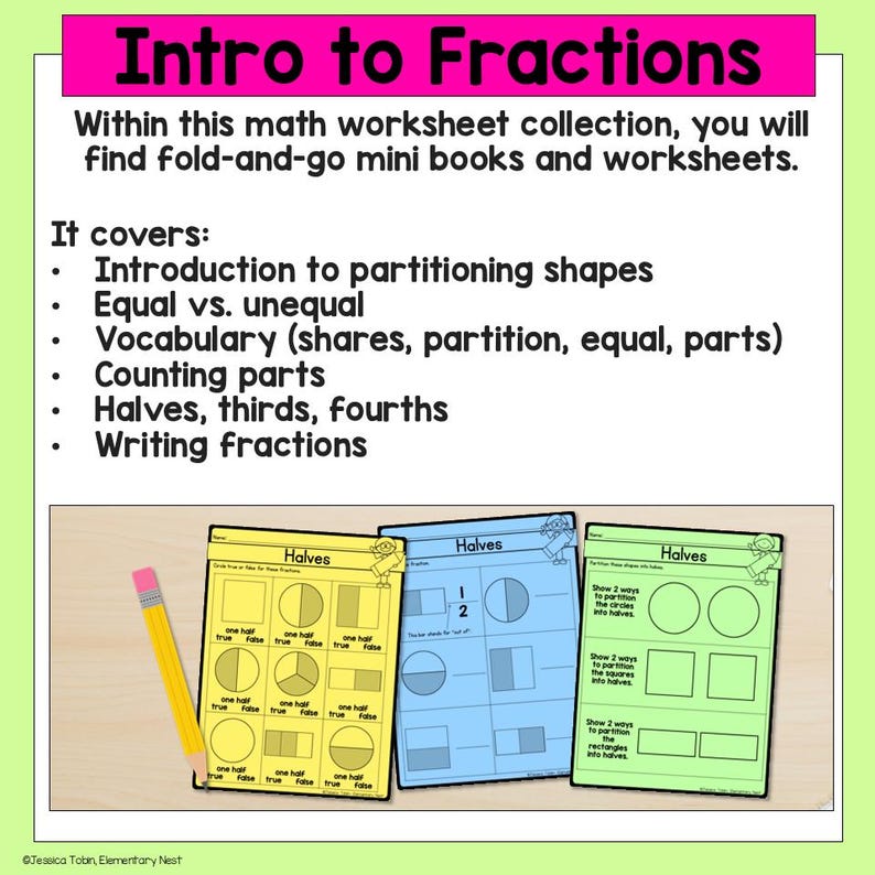 Fractions Worksheet Set, Introduction to Fractions, Fraction Review ...