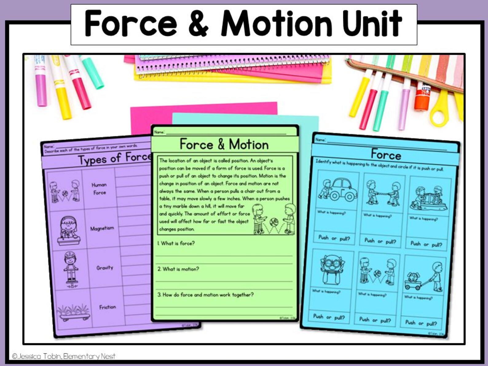Force and Motion Worksheets & Reading Passages, Motion and Types of ...