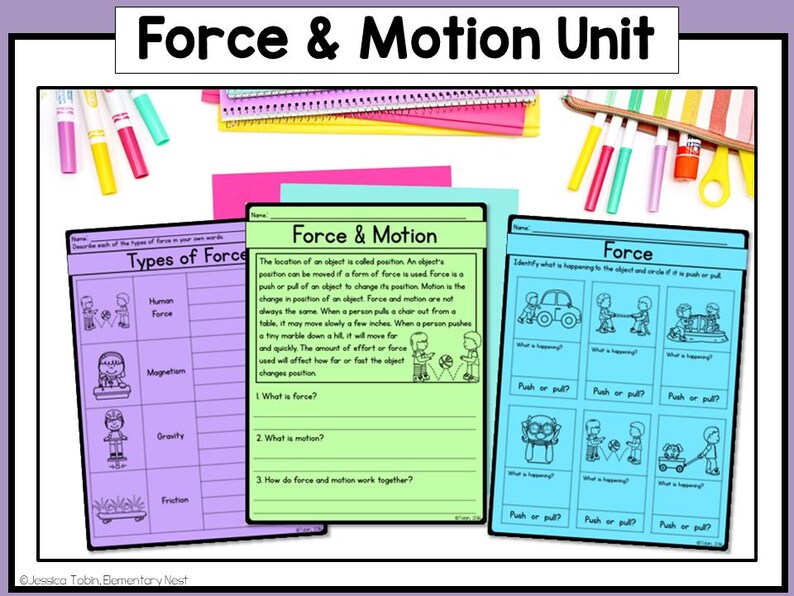Force and Motion Worksheets & Reading Passages, Motion and Types of ...