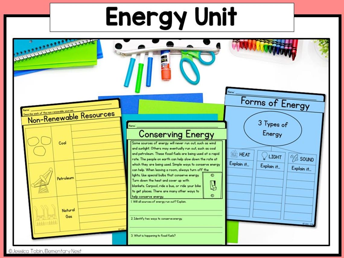 Energy and Forms of Energy Unit - Worksheets for Sound, Light, and Heat ...